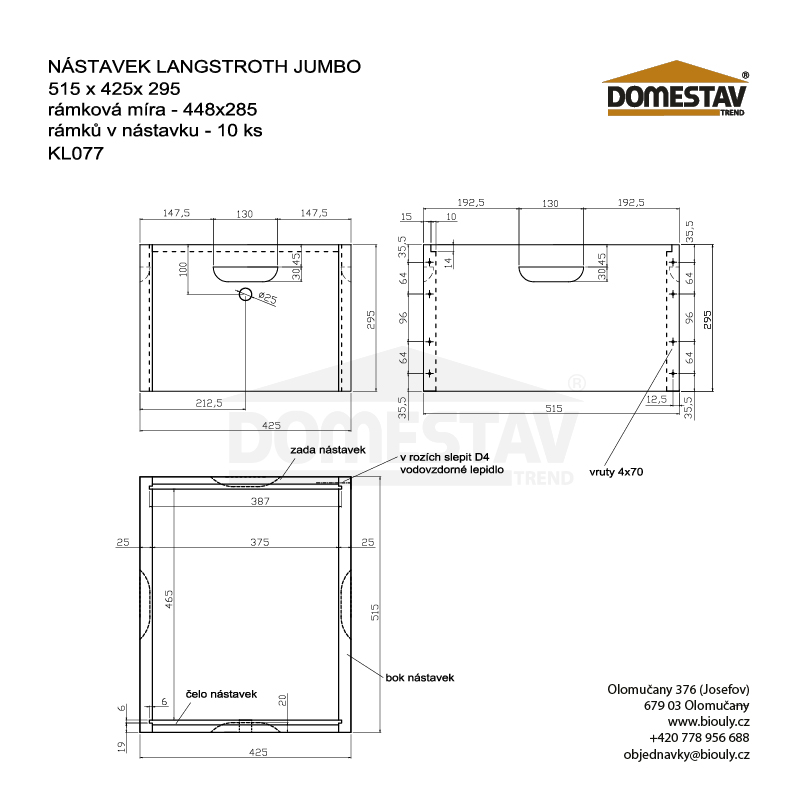 Včelí nástavek Langstroth Jumbo - 295 mm, Borovice vejmutovka :: Bioúly
